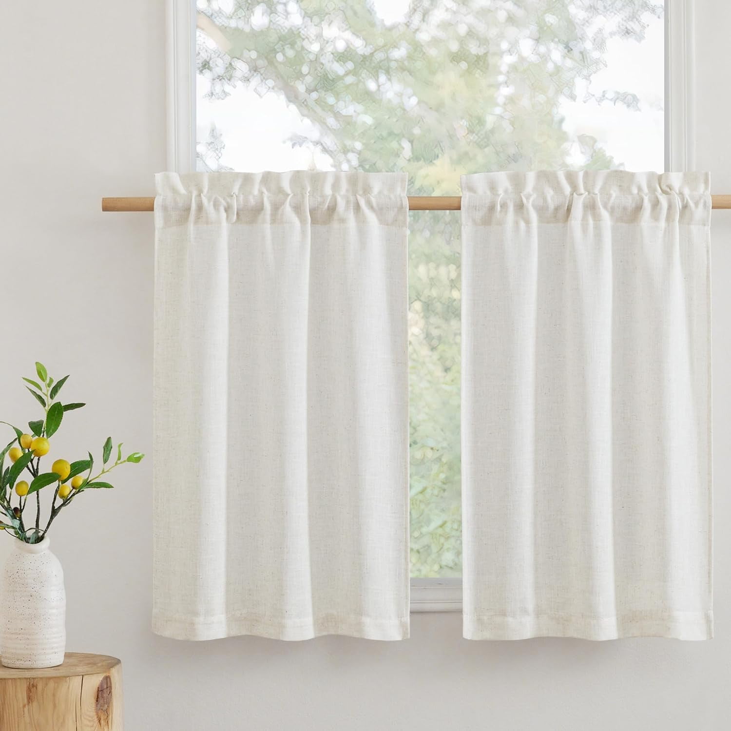 FFHAAD-Kitchen Curtains, 30 inches Long Linen Rod Pocket Semi Sheer ...