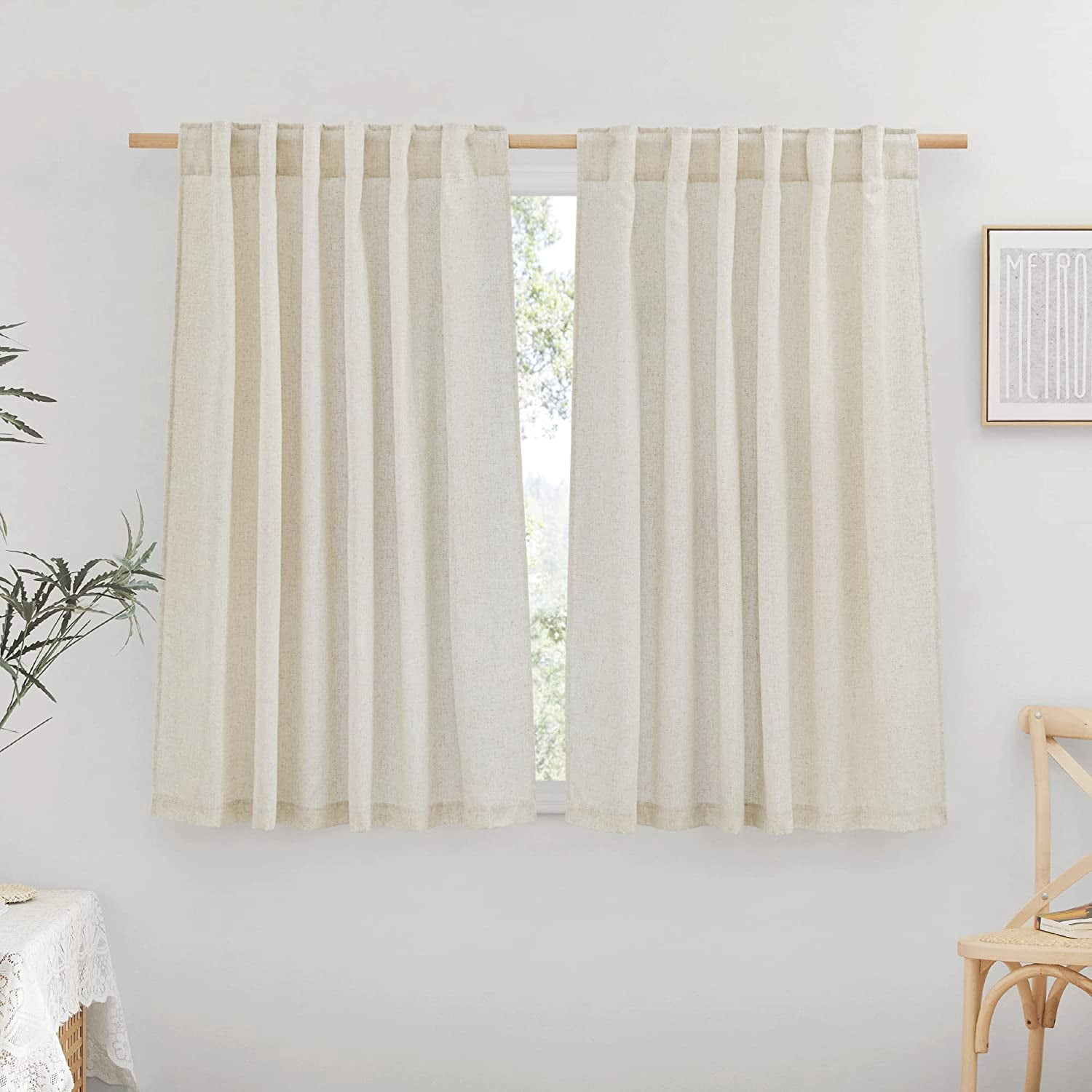 FFHAAD-Natural Linen Blend Bathroom Curtains 45 inches Long, Rod Pocket ...