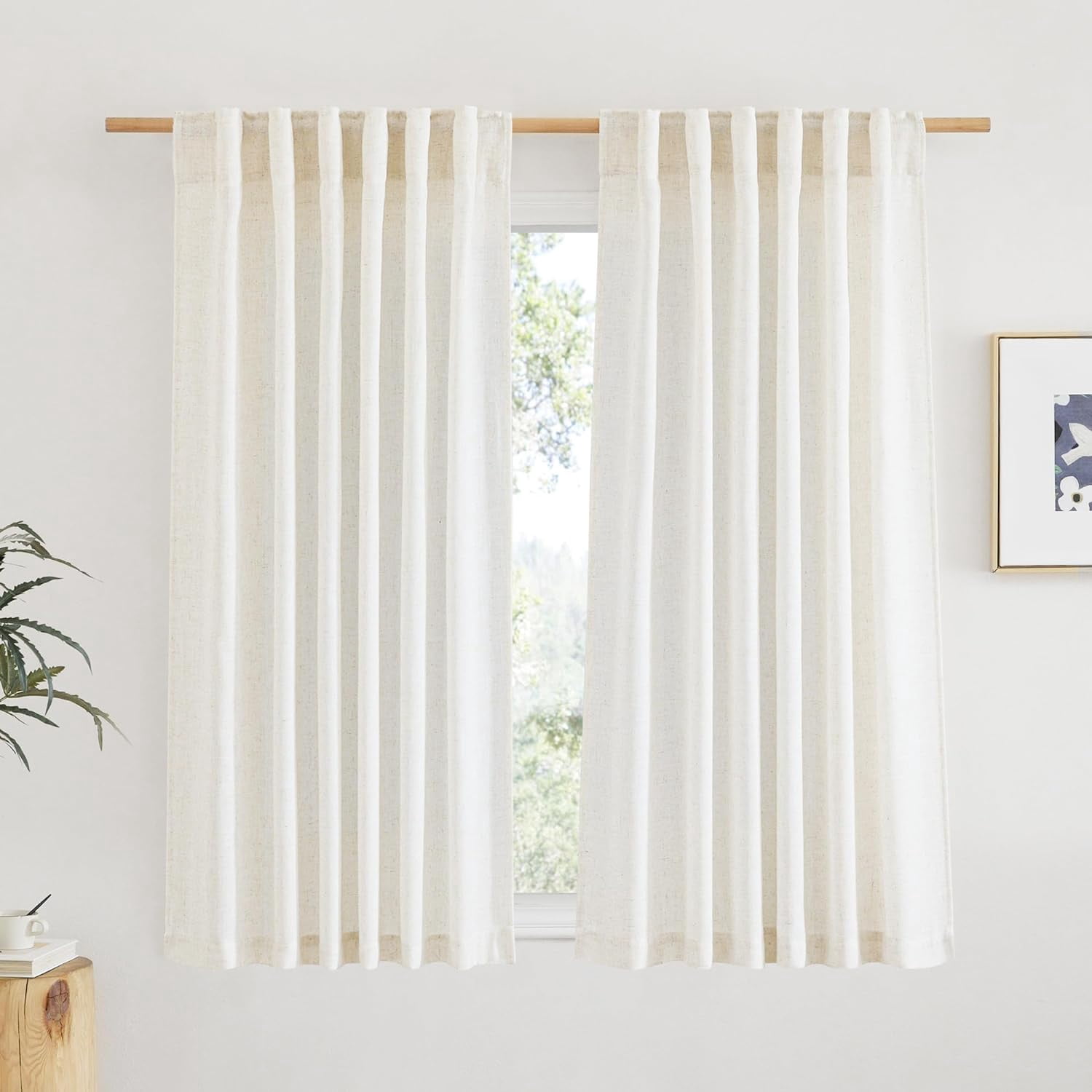 FFHAAD-Natural Linen Kitchen Curtains 45 inches Long, Rod Pocket & Back ...
