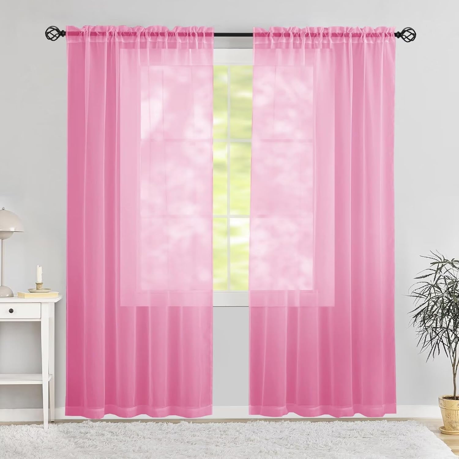 FFHAAD-Semi Voile Sheer Curtains 84 Inches Long 2 Panels Rod Pocket ...