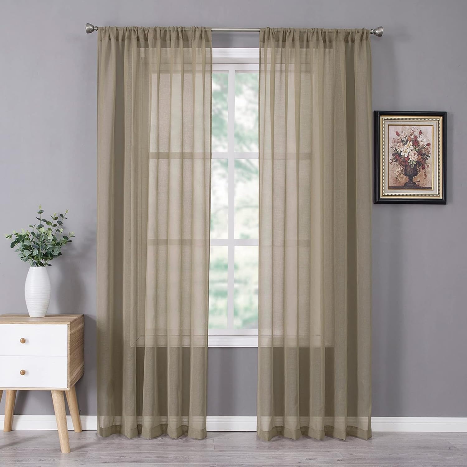 FFHAAD-Sheer Curtains Linen Textured Bedroom Curtain Sheers Light ...