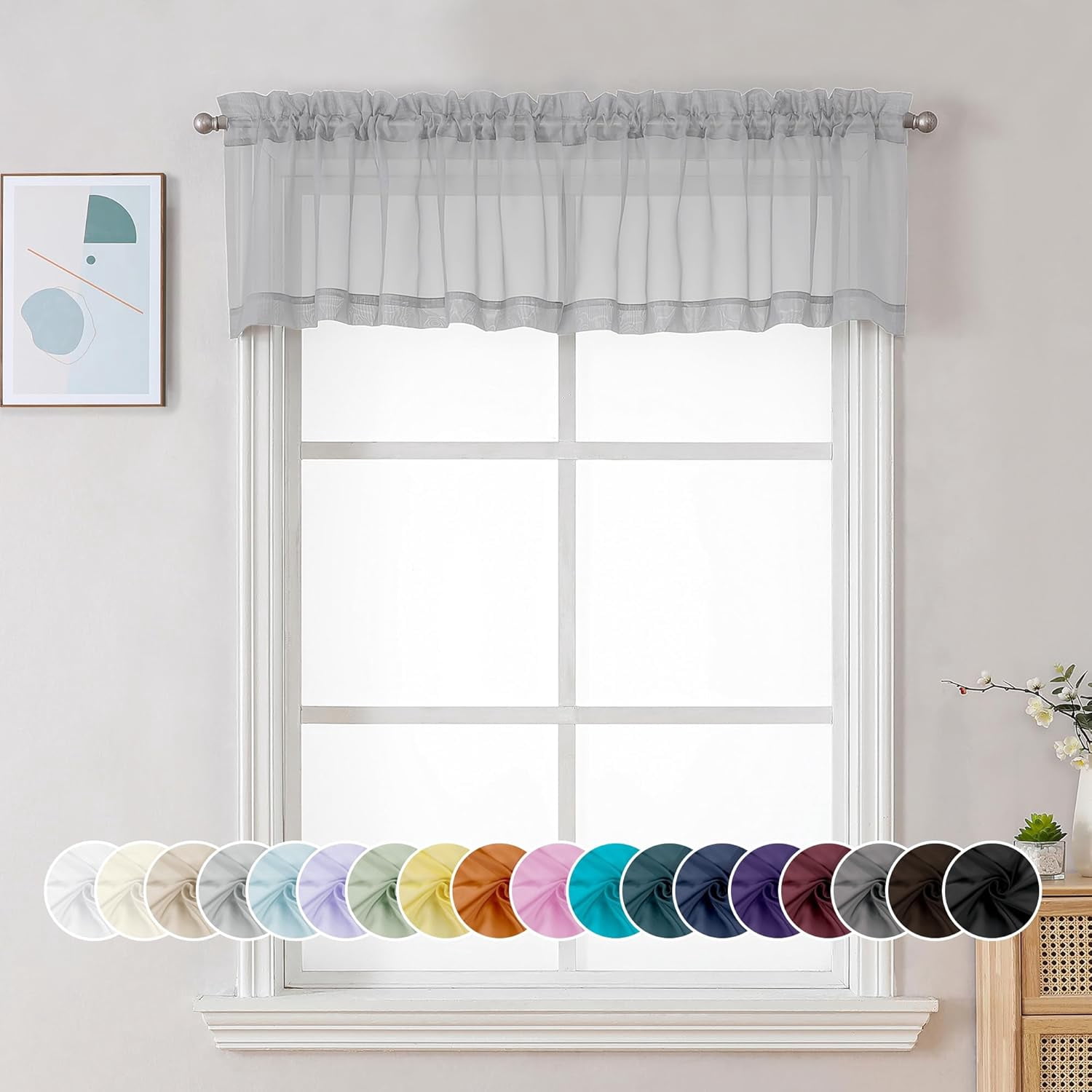 FFHAAD-Sheer Light Grey Valances for Windows 2 Pack, Small Window ...