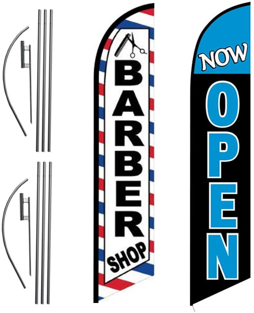 FFN Barber Shop and Now Open 15ft Outdoor Advertising Feather Swooper ...