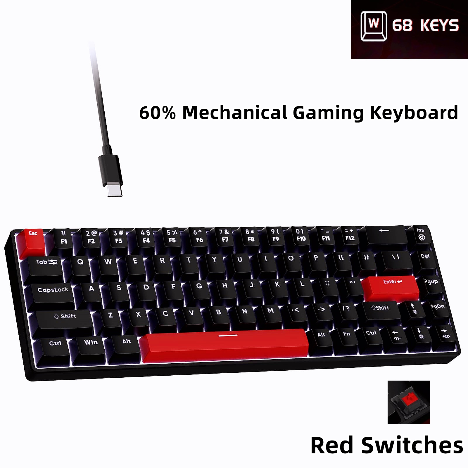 onn. 104- Key LED Gaming Membrane Keyboard, USB Wired, Black - Walmart.com