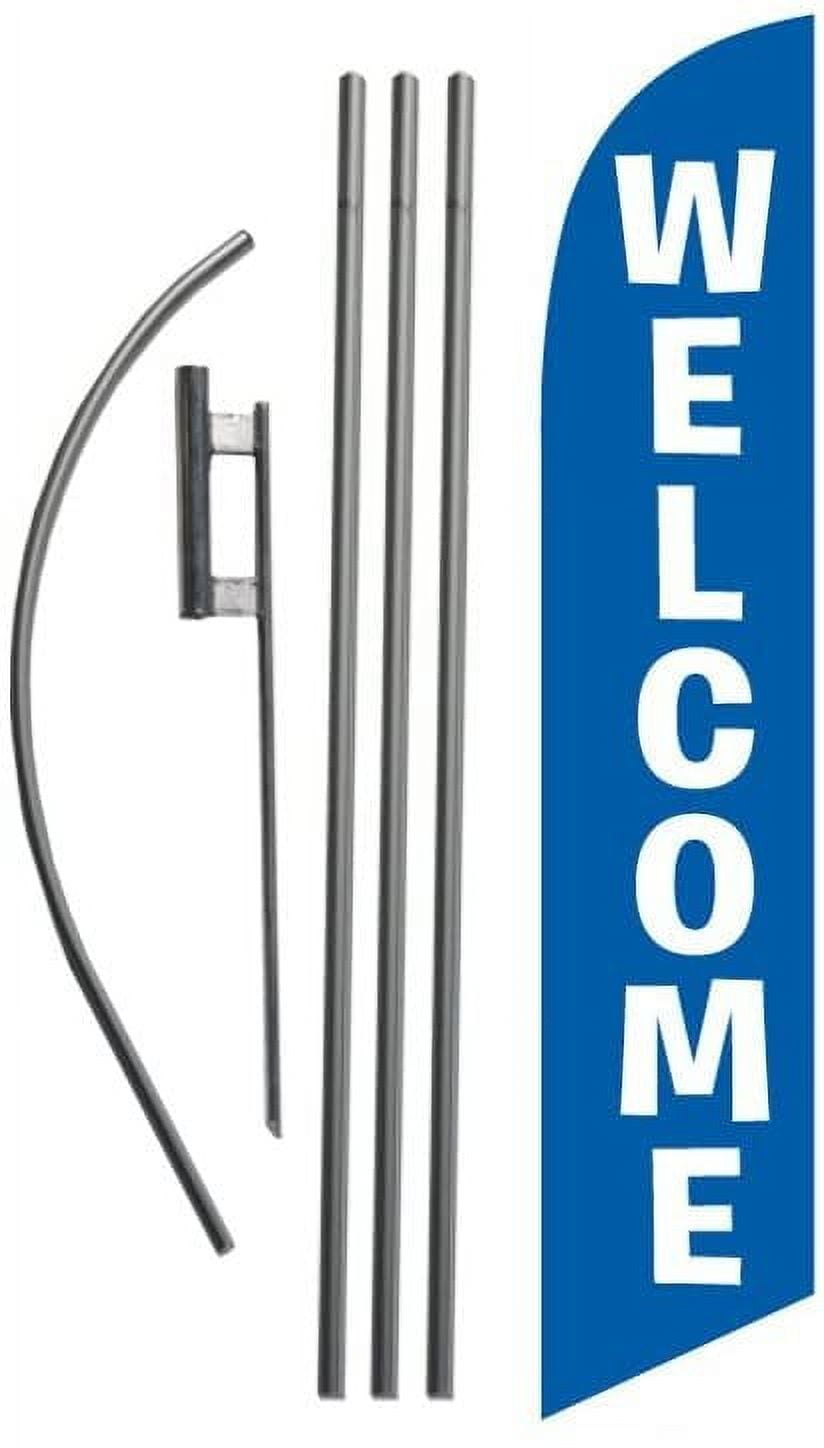 FFN Welcome Feather Flag Kit with Ground Stake 15 foot Blue Welcome ...