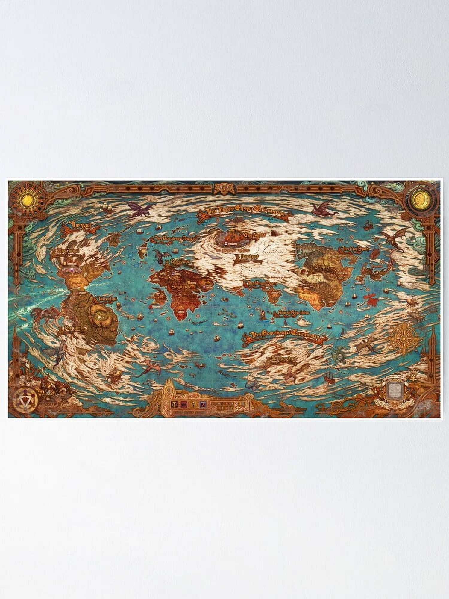 FFXIV Hydaelyn New World Map Dawntrail Fantasy Modern Art Decor Unframe ...