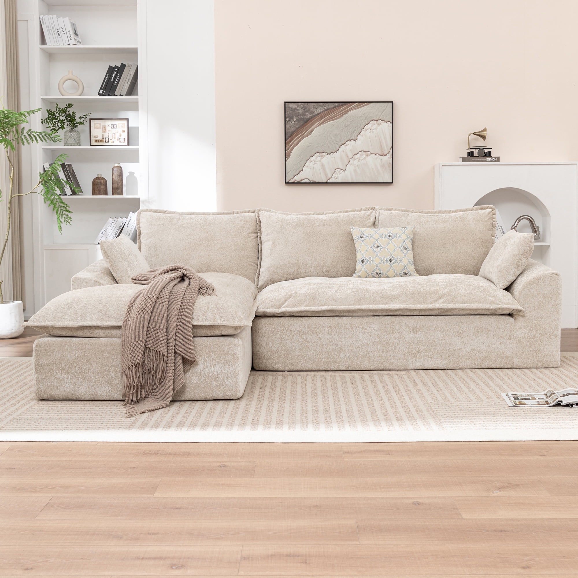 FFZ 103 Inch L-Shaped Modular Cloud Sofa with Deep Seats and High Back ...