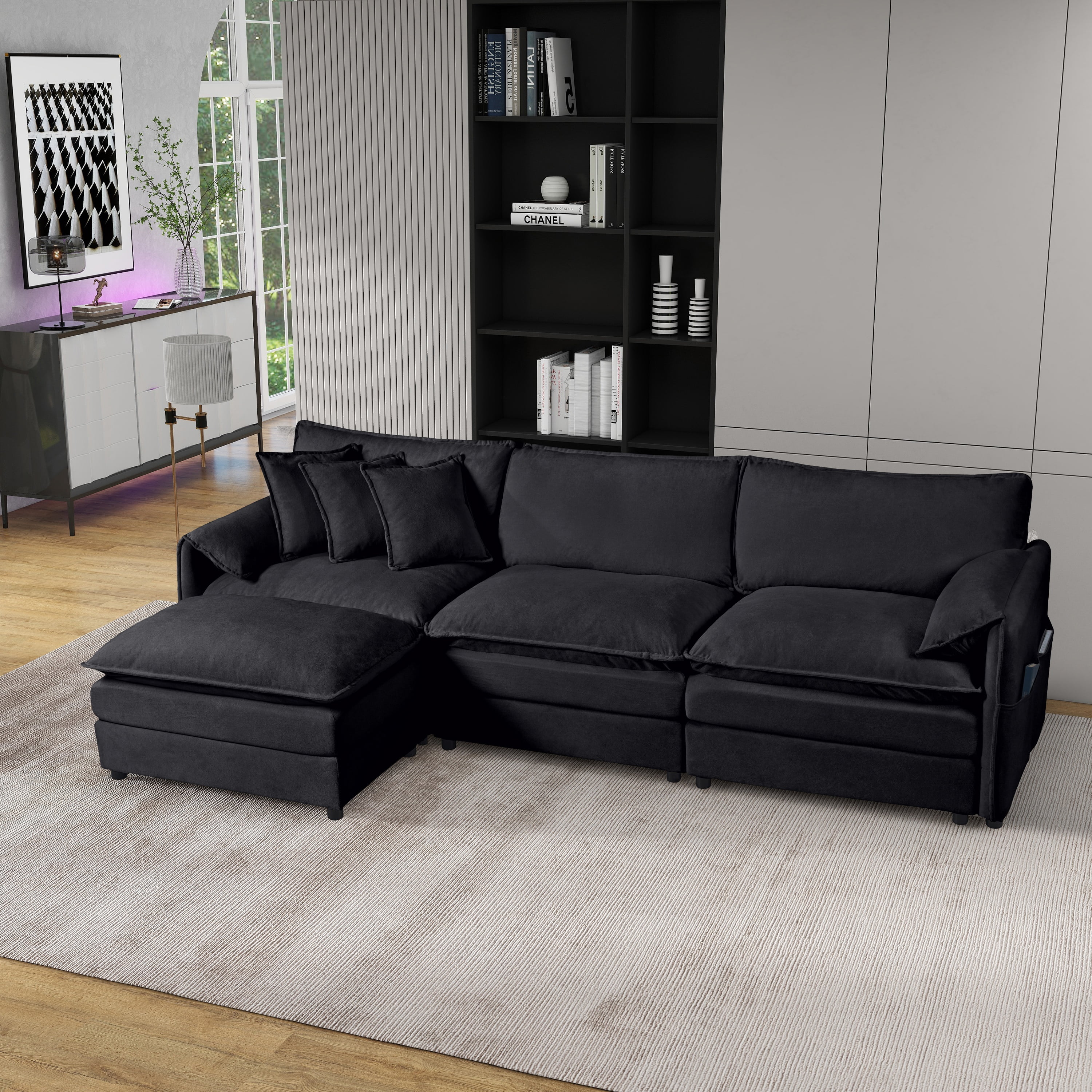 FFZ 103 inch Modular Sectional Sofa, L-Shaped Chenille Couch with ...