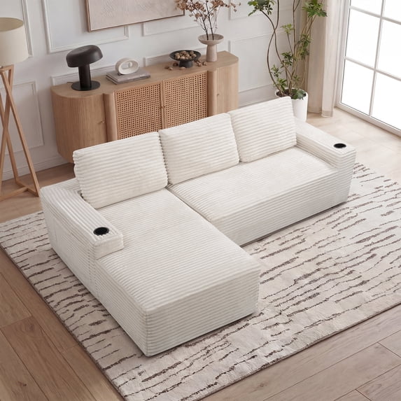 FFZ 104 Inch Cloud Sectional Sofa with L-Shape Chaise, Corduroy ...