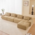 FFZ 153 inch L-Shaped Modular Sectional Sofa, 4-Seater Corduroy Couch ...