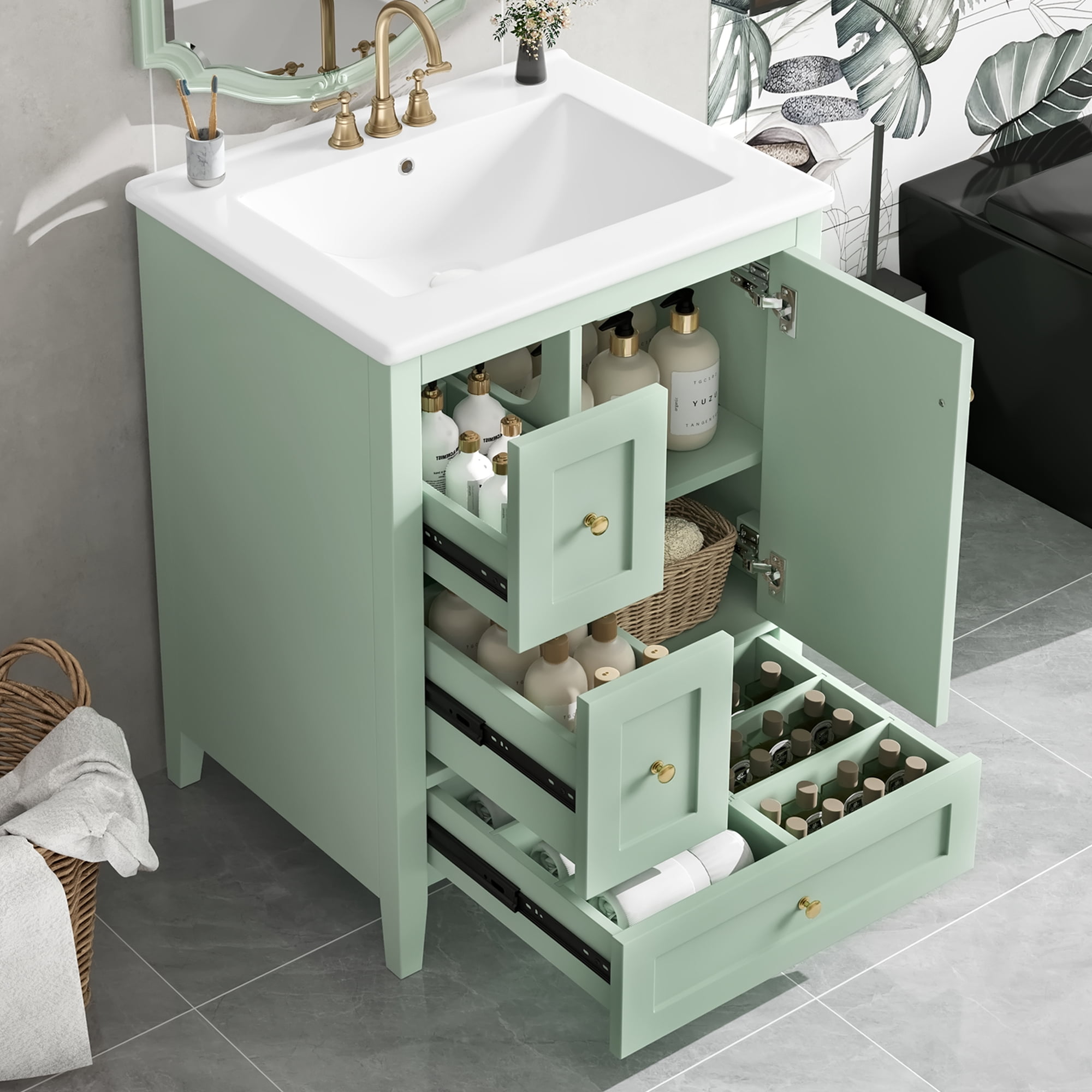 FFZ "24-Inch Bathroom Vanity with Storage, Adjustable Shelf, MDF ...