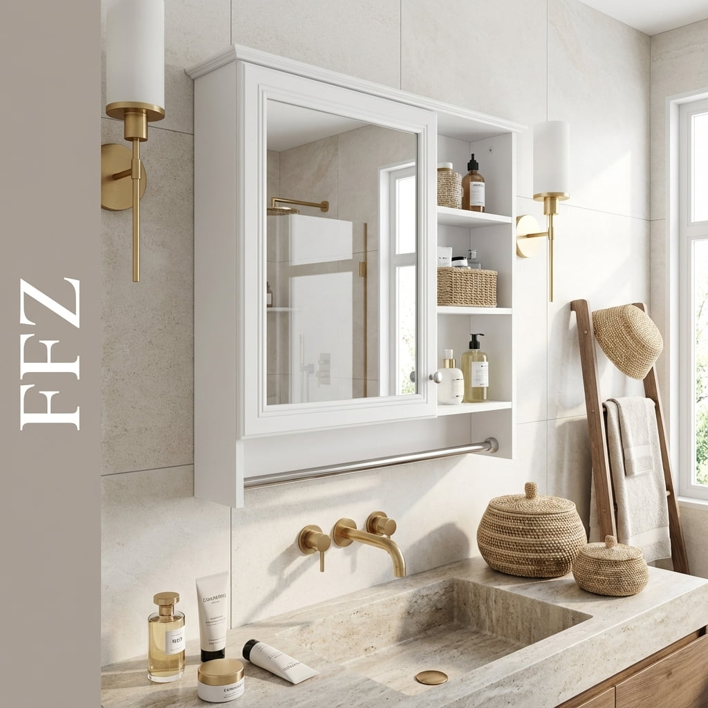 FFZ 30” Wall-Installed 2-in-1 Mirror Cabinet (White/Black) with Soft ...