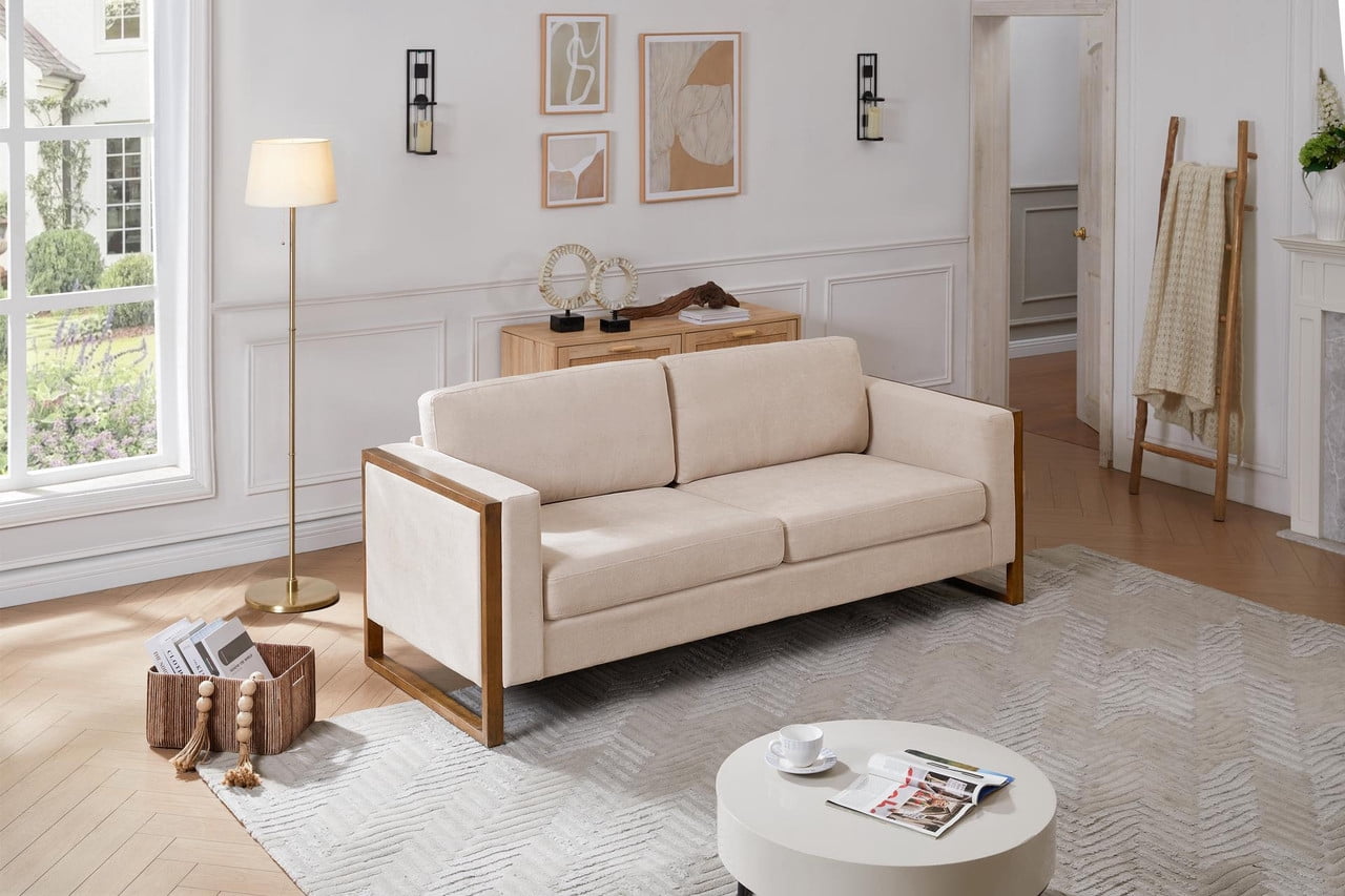 FFZ 79 inch 3-Seater Sofa, Solid Wood Frame, Taupe - Walmart.com