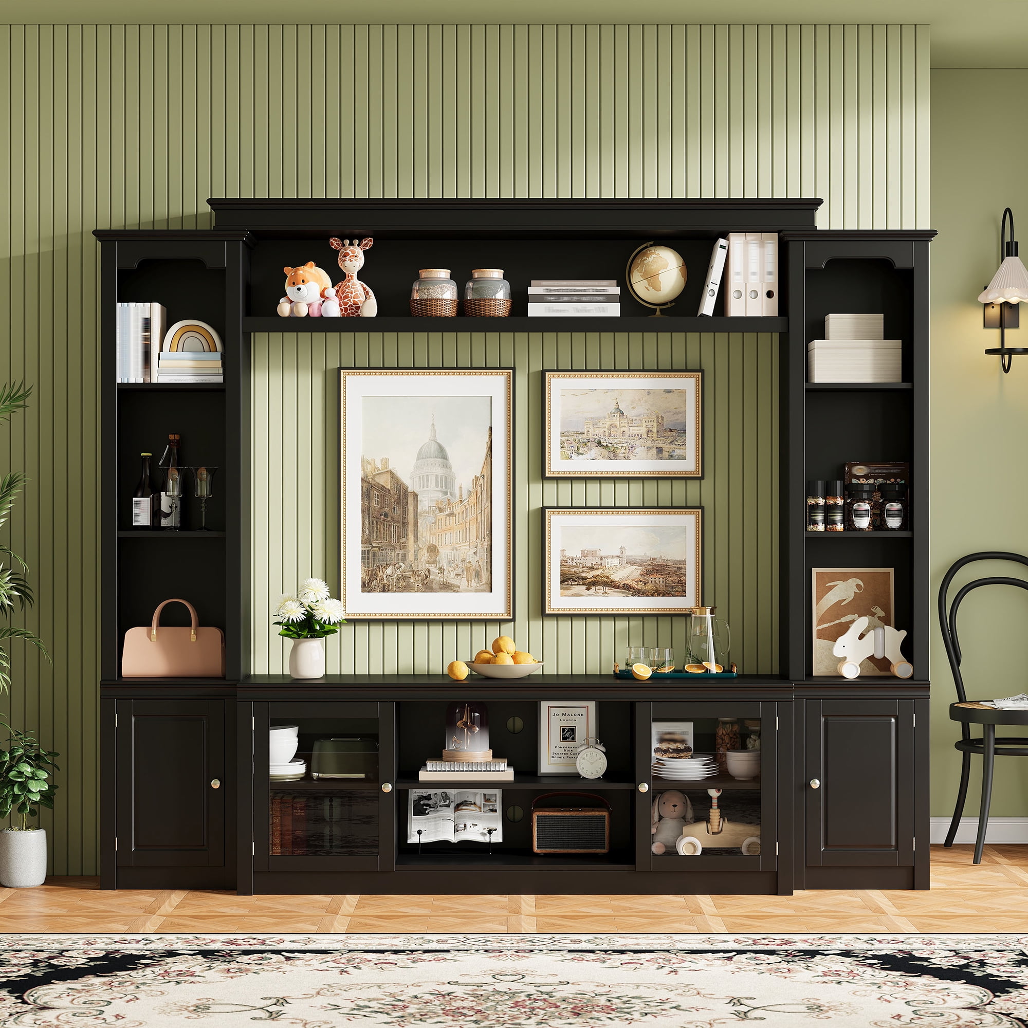FFZ 95.28 inch TV Stand with Bookcase, 4 Adjustable Shelves and ...