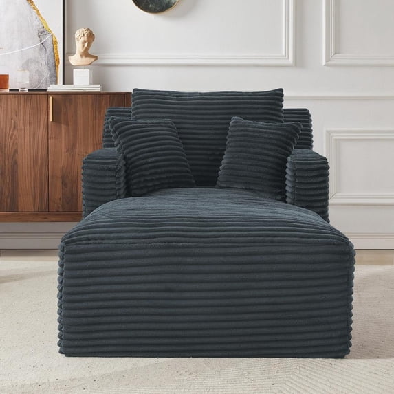 FFZ Indoor Single Chaise Sofa with Corduroy Upholstery, Dark Gray ...