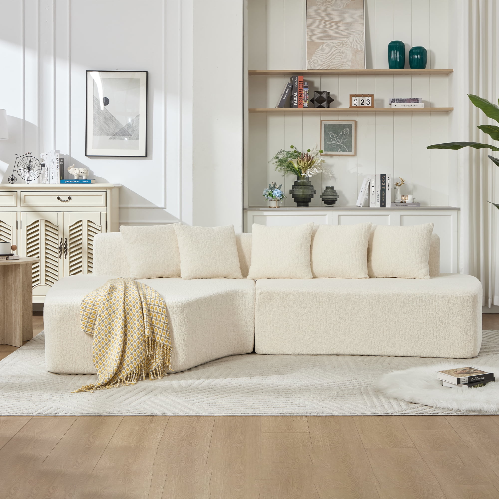 FFZ Irregular L-Shaped Compression Sectional Couch with Comfy Chaise ...
