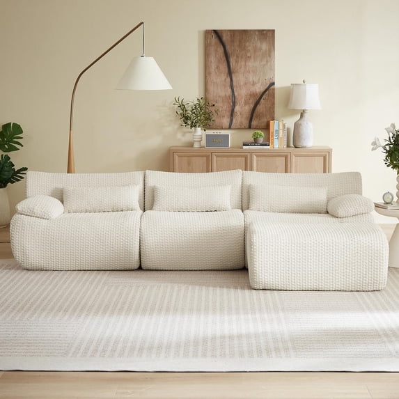 FFZ L-Shaped Cloud Boneless Sofa, Modern Modular Sectional Couch, Cream ...