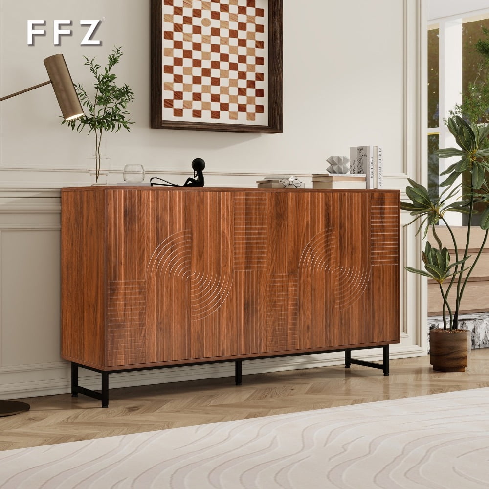 FFZ Mid-Century Modern Walnut Sideboard Buffet Cabinet, 59*16*33 inches ...