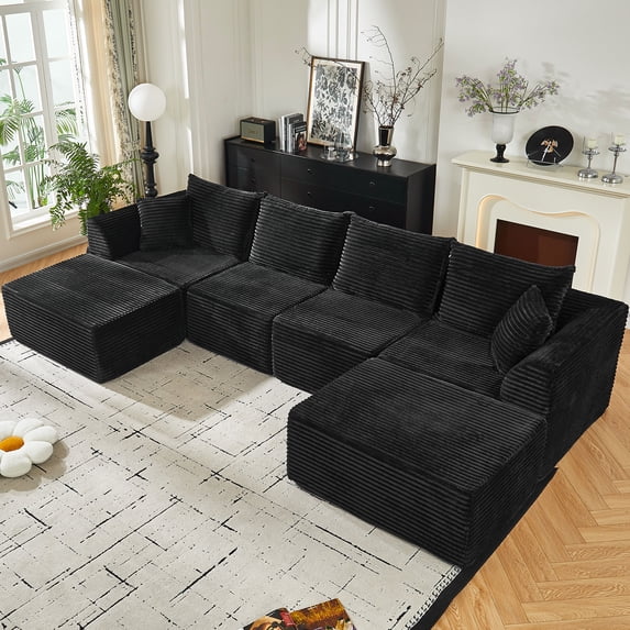 FFZ 130 inch Modular Sectional Sofa with Deep Memory Foam Seating, U ...