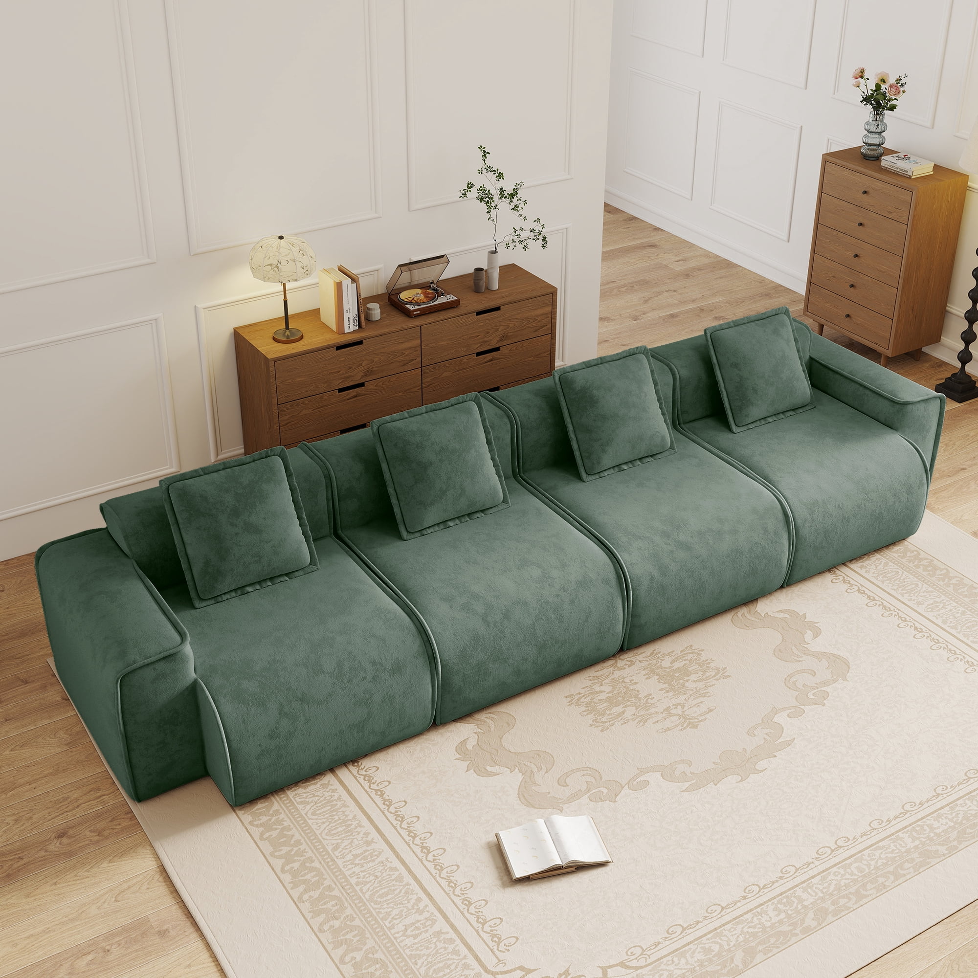 FFZ Streamlined Design Deep Seat Modular 4-Seat Boneless Sofa with ...