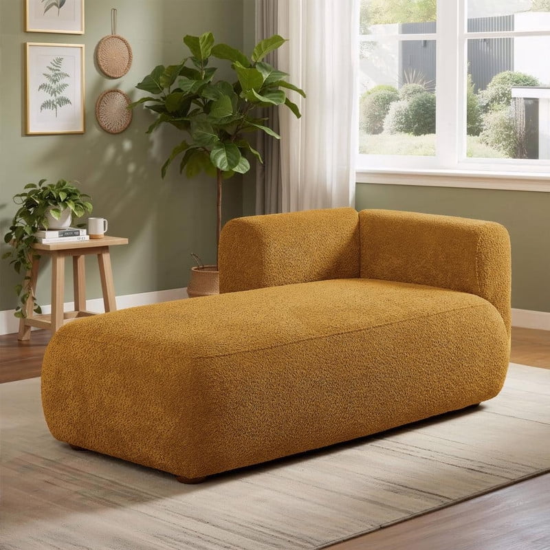 FFZ Upholstered Chaise Lounge Indoor Chair with Round Wooden Legs ...