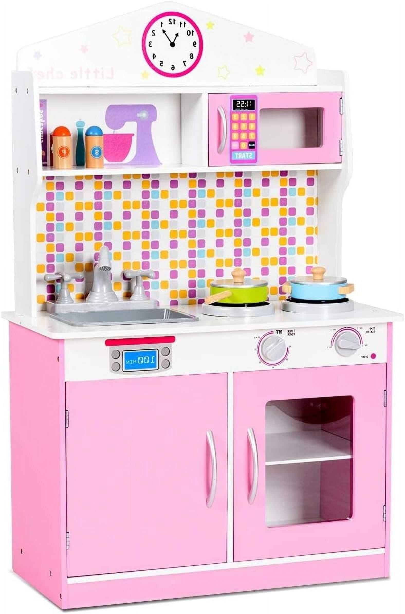 FFlyer Kids Kitchen Playset, Wooden Pretend Cooking Playset w/Cookware ...
