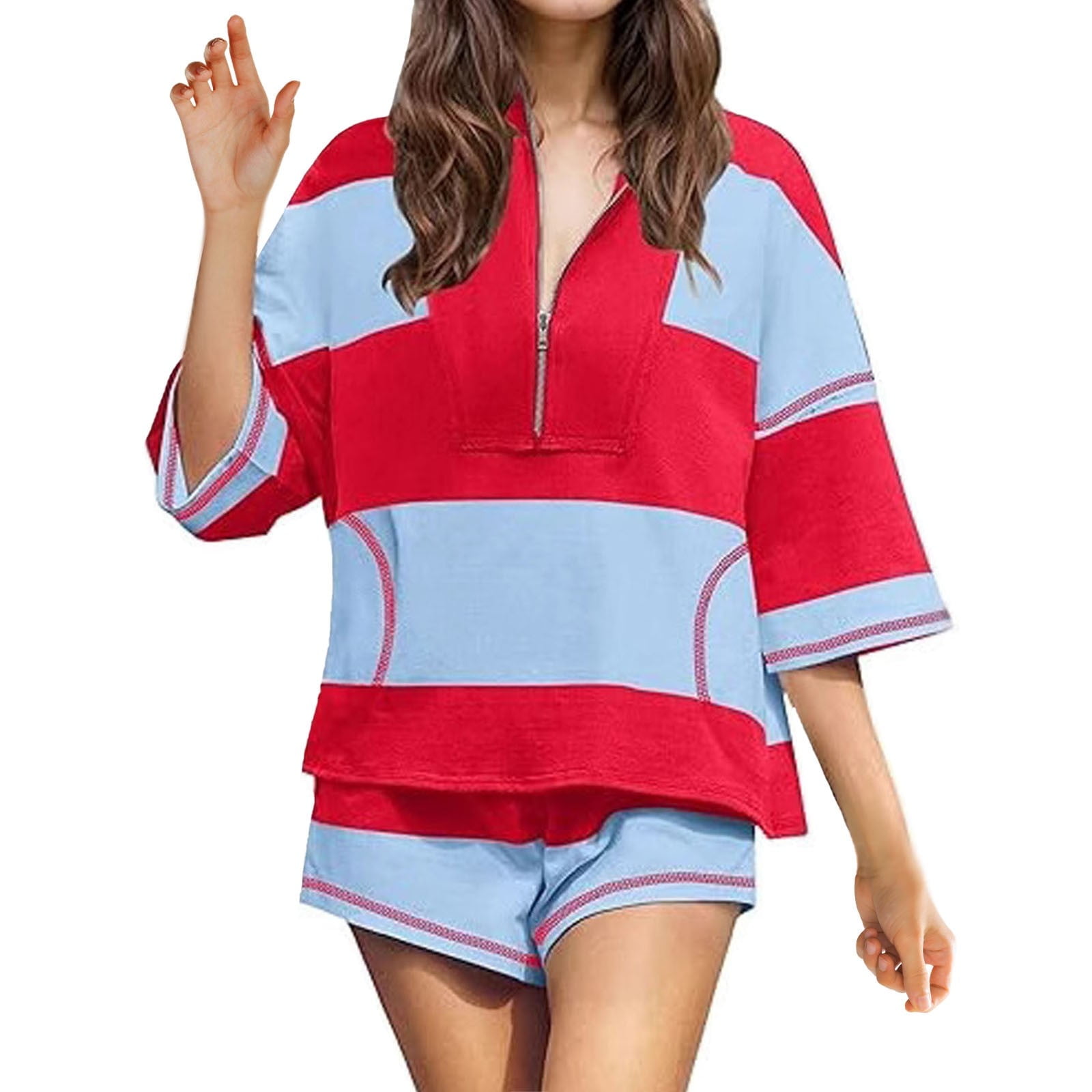 FFzzwan Women's 2 Piece Summer Outfit Workout Sets Oversized Striped ...