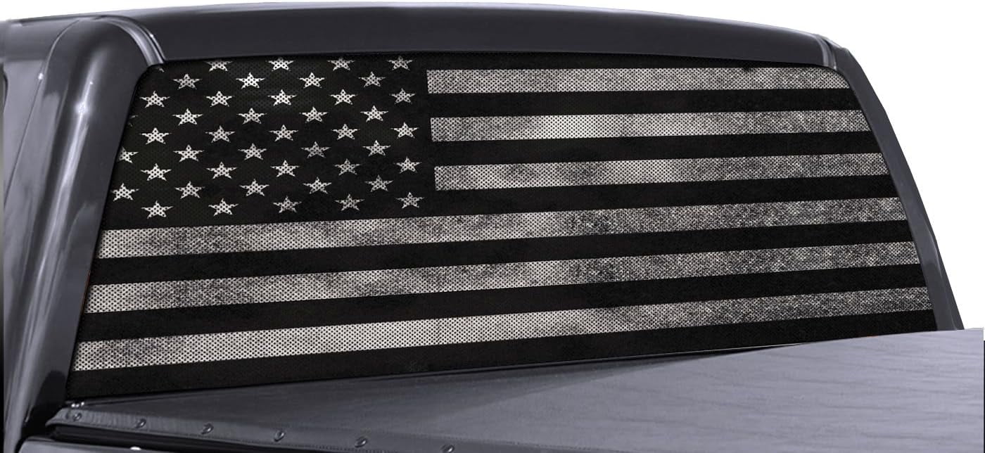 FGD Brand Truck Rear Window Wrap Black & White Distressed American Flag ...