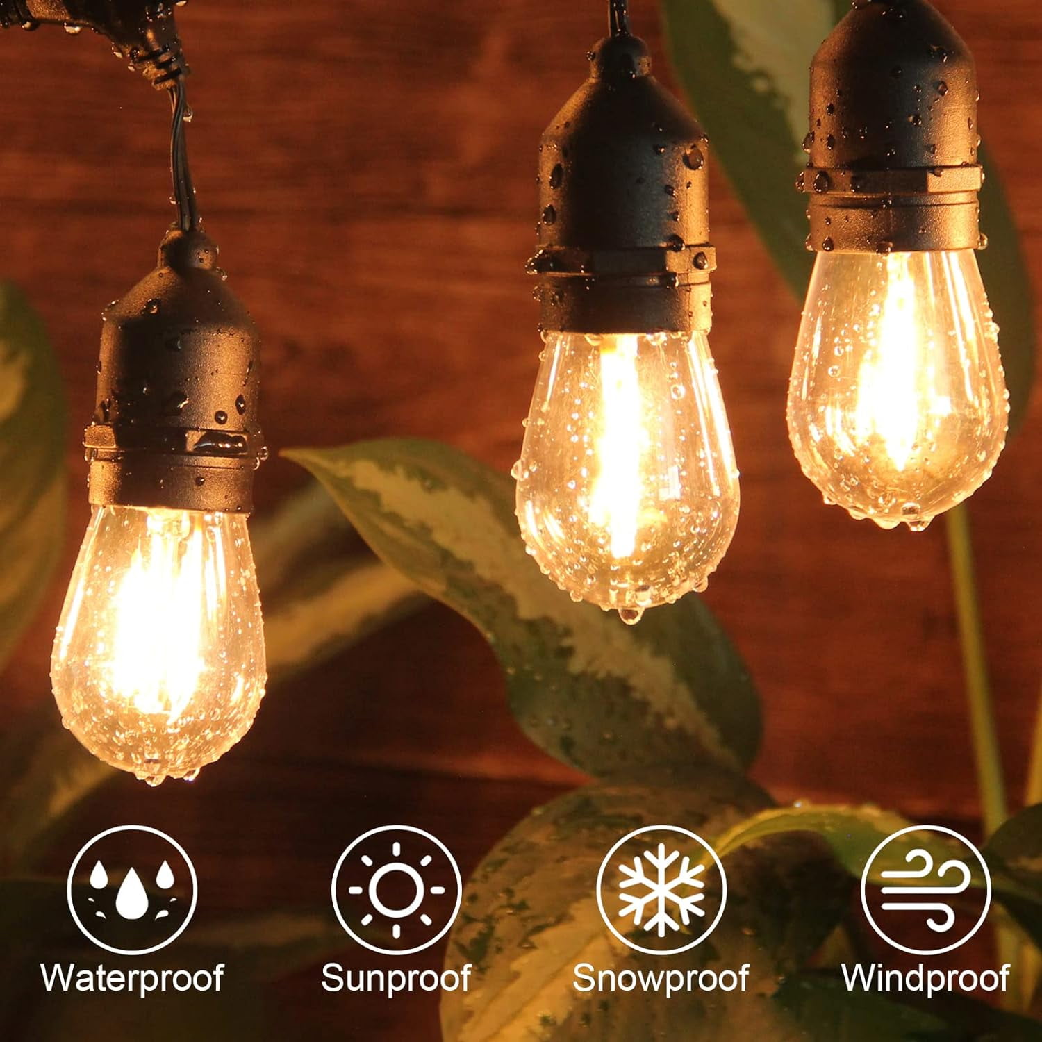 FGERFE-12FT Outdoor String Lights with 5 LED Bulbs Outdoor Lights ...