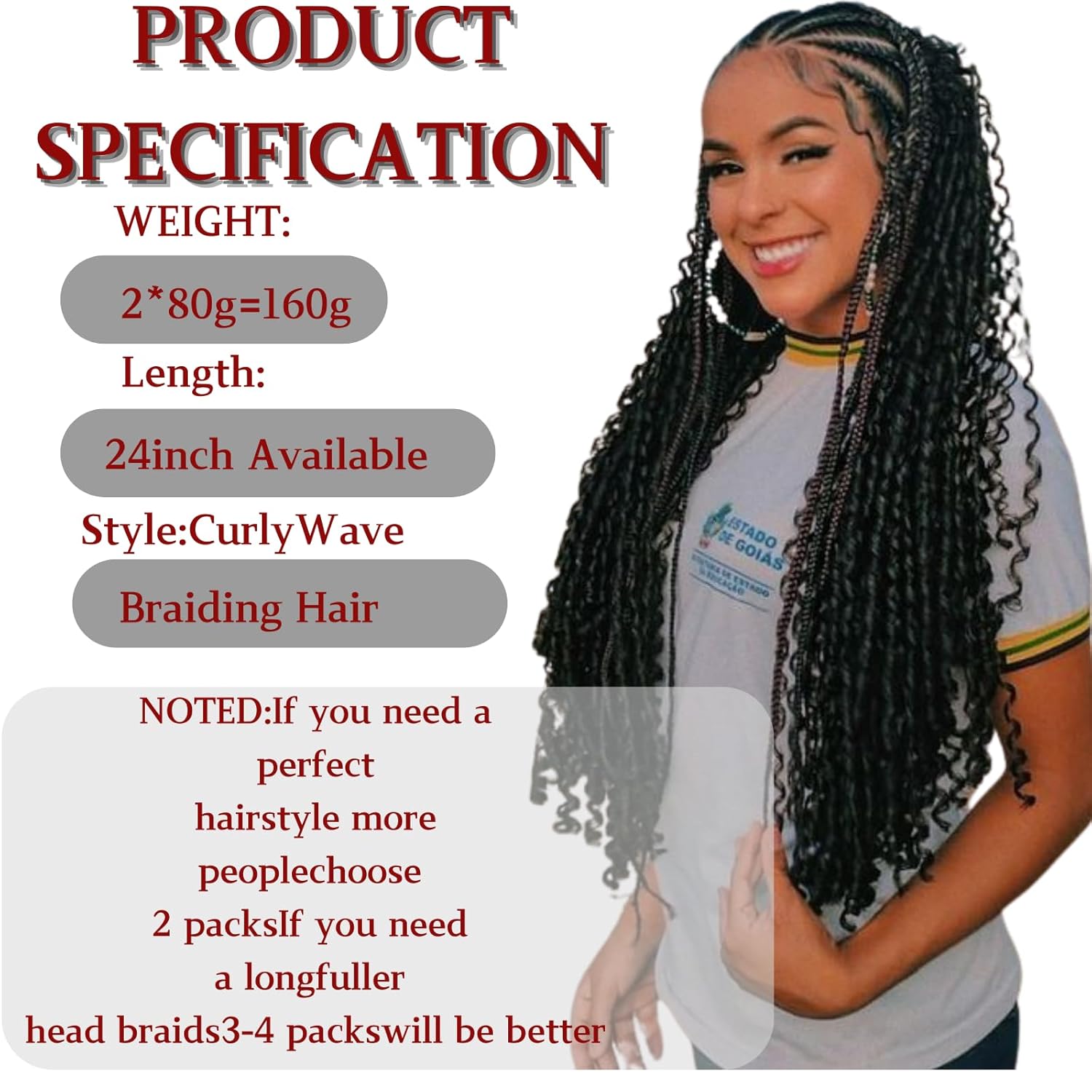 FGERFE-160G Curly Wave Bulk Braiding Hair For Boho Braids Knotless ...