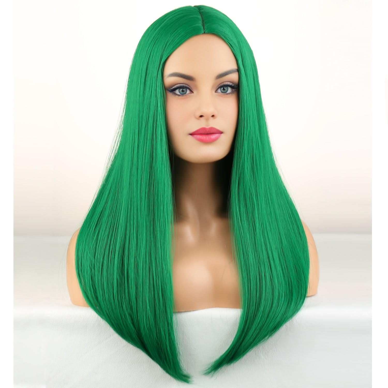 FGERFE-20 Inches Emerald Green Wig Long Straight Green Hair for Cosplay ...
