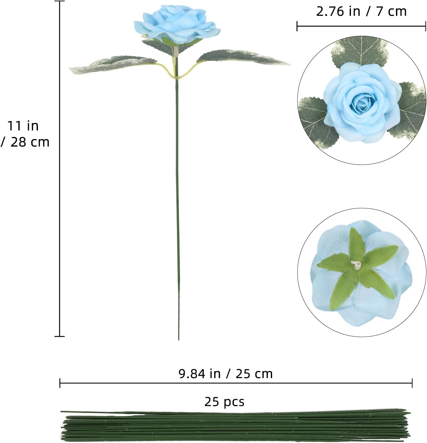FGERFE-25PCS Artificial Rose Flower Heads Light Blue Rose Flower with ...