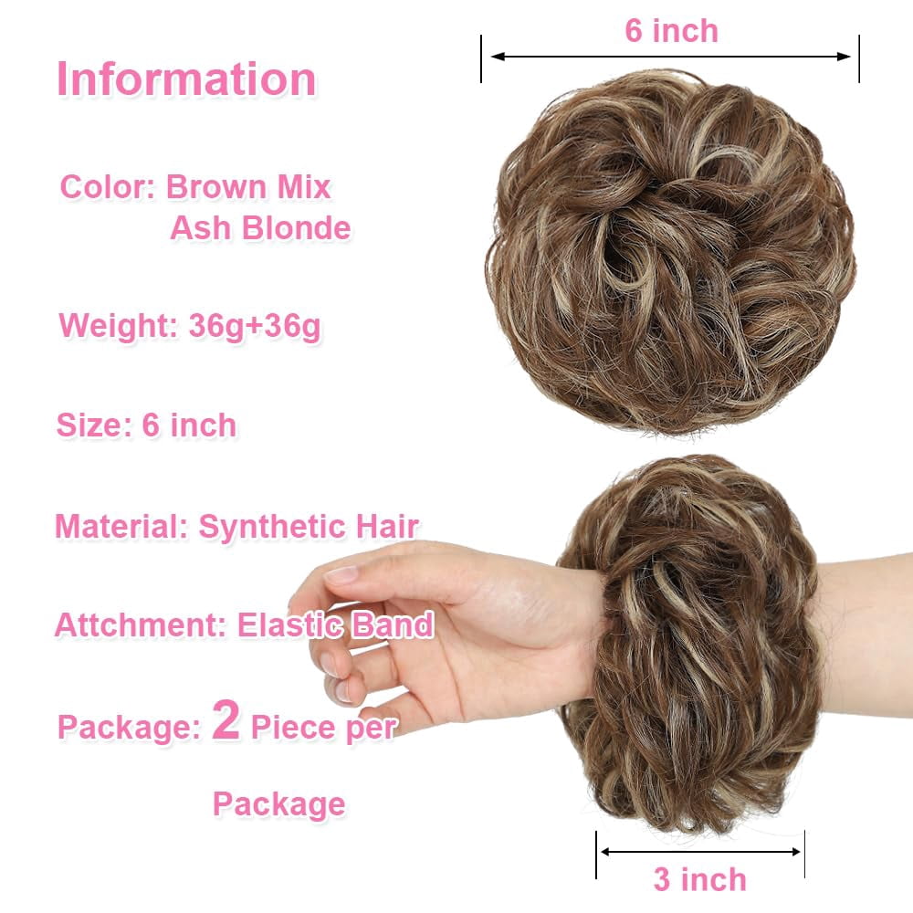 FGERFE-2PCS Messy Bun Hair Piece Wavy Curly Tousled Updo Hair Buns ...