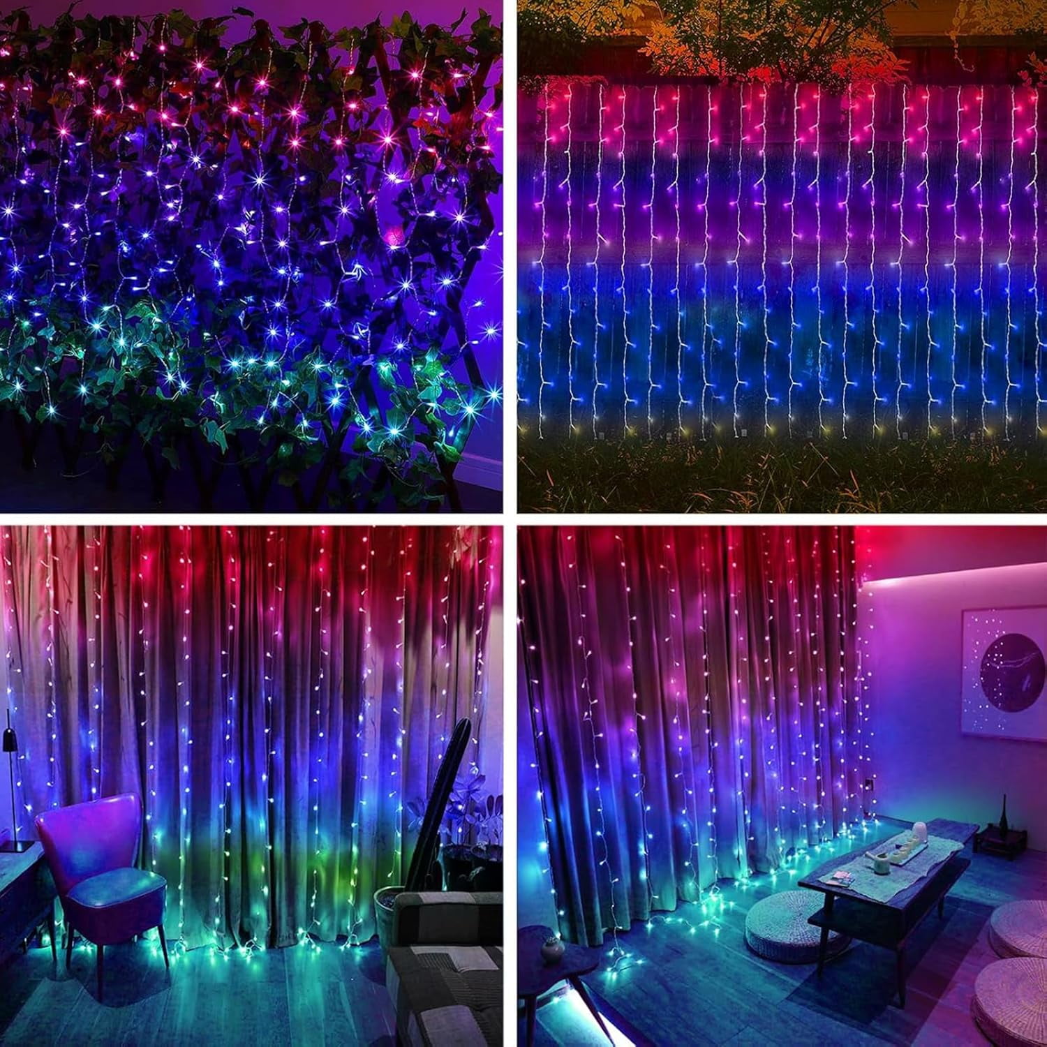 FGERFE-300 LED Solar Curtain Lights Outdoor Indoor Solar Christmas ...