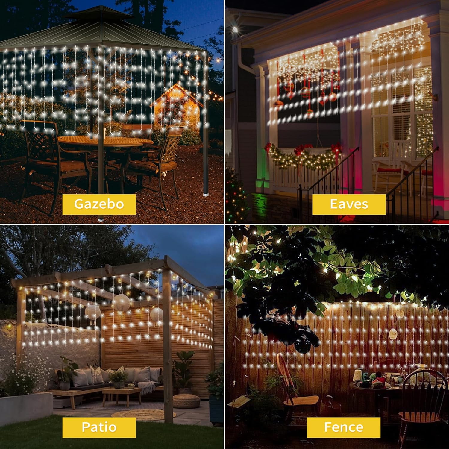 FGERFE-32.8 * 3.28FT Large Size Solar Curtain Lights Outdoor, 8 Modes ...