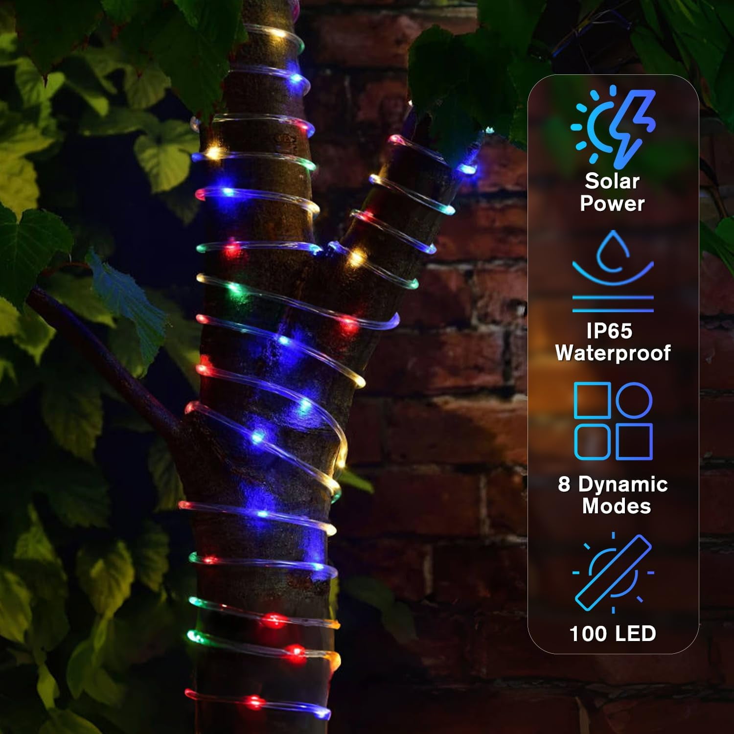 FGERFE-33FT 100 LED Solar Rope Lights Outdoor Waterproof, Solar Powered ...