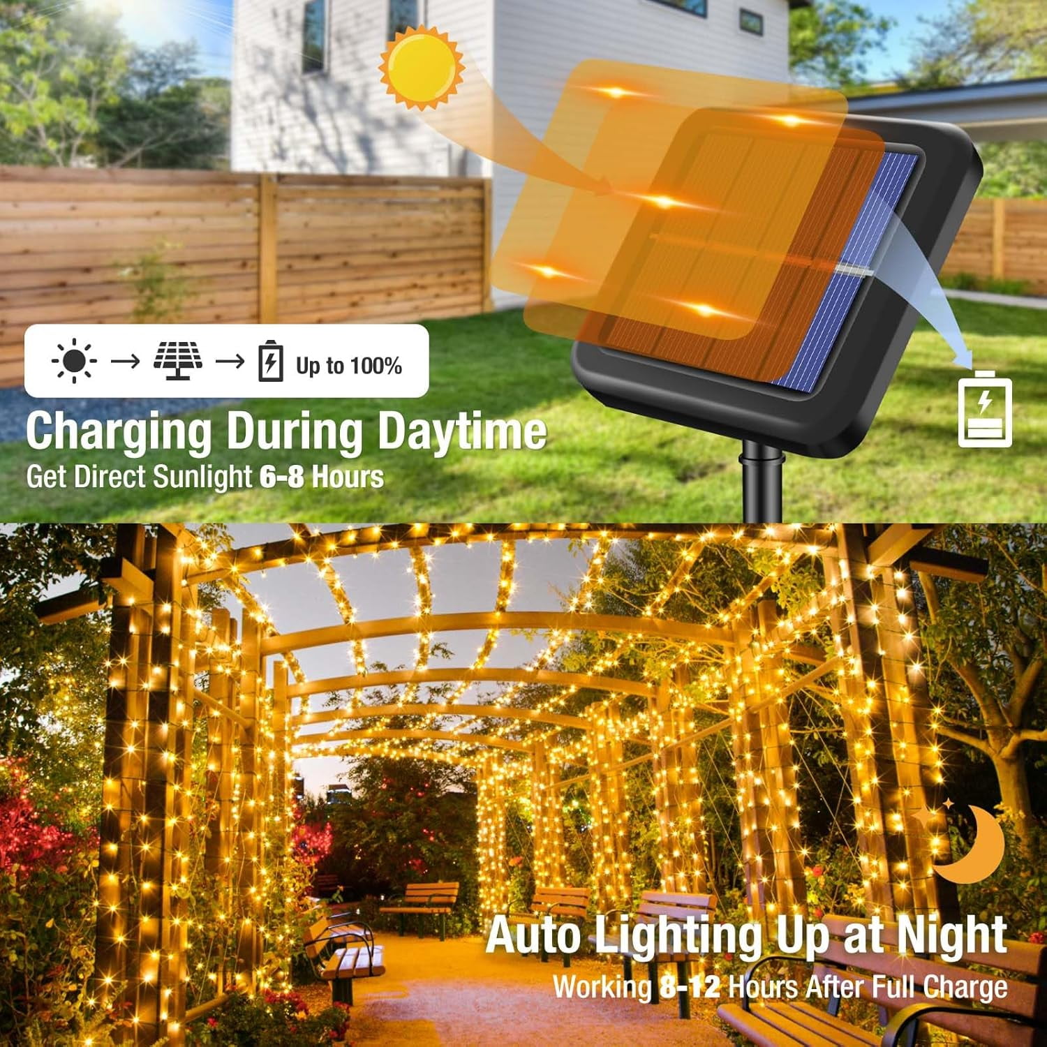 FGERFE-4 Pack Solar String Lights Outdoor, Extra Long 480LED 156Ft ...