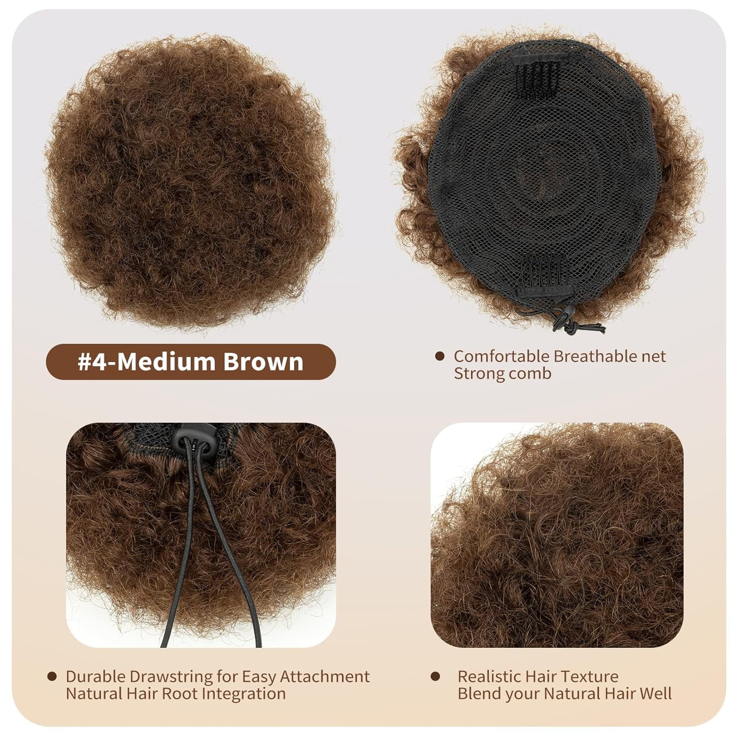 FGERFE-8 Inch Afro Puff Real Human Hair Ponytail for Black Women Soft ...