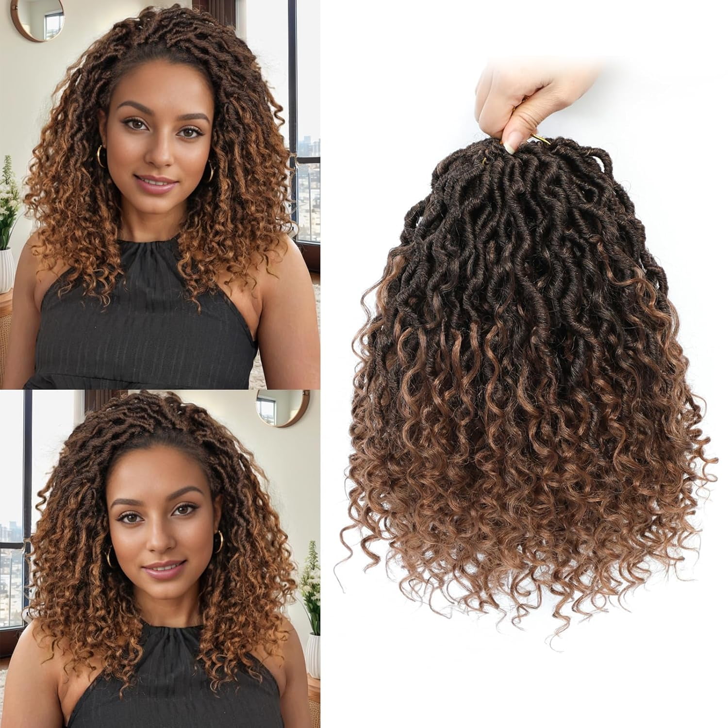 FGERFE-8 Packs Curly Faux Locs Crochet Hair 10 Inch Ombre Goddess Locs ...