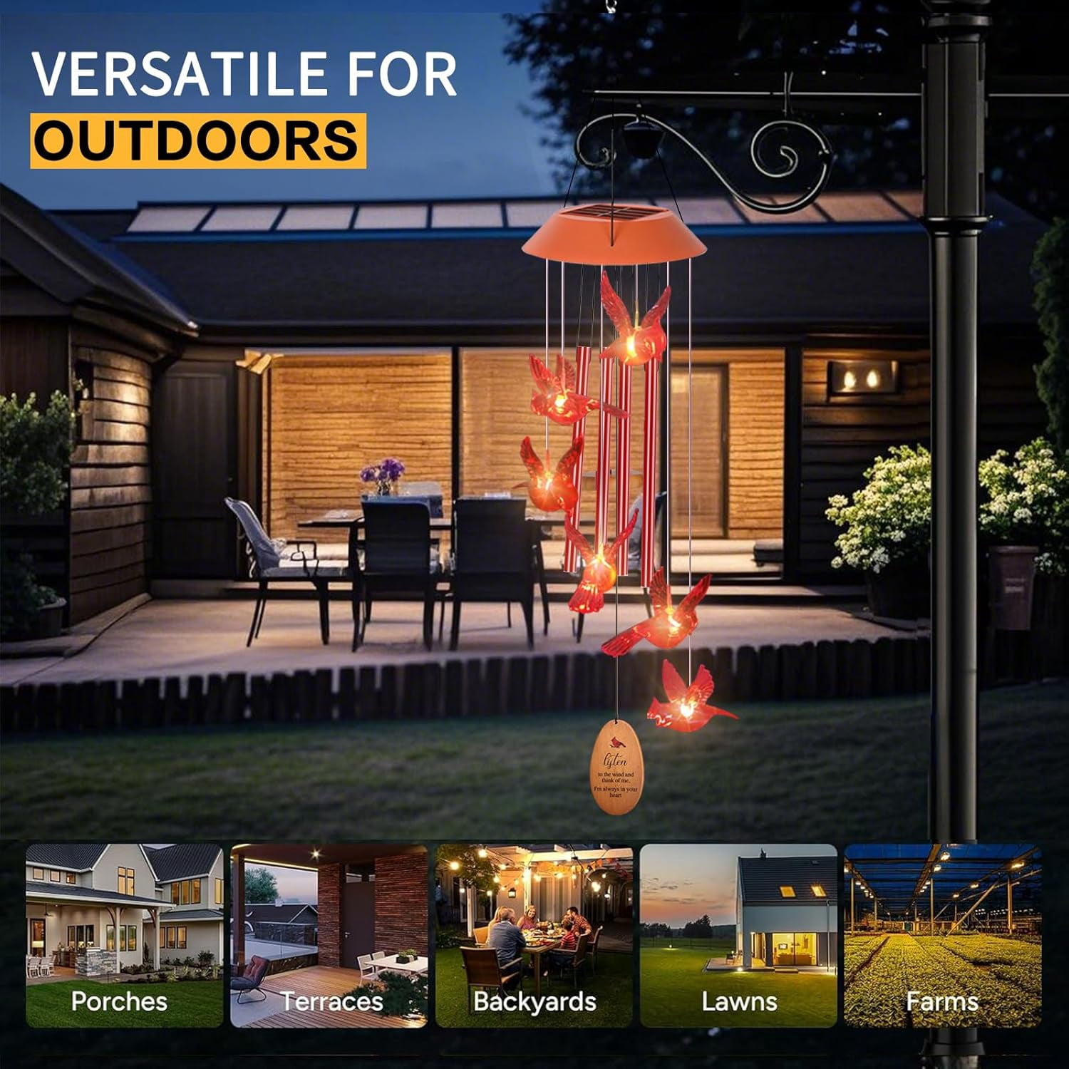 FGERFE-Cardinal Wind Chimes for Outside with 4 Music Aluminum Tubes ...