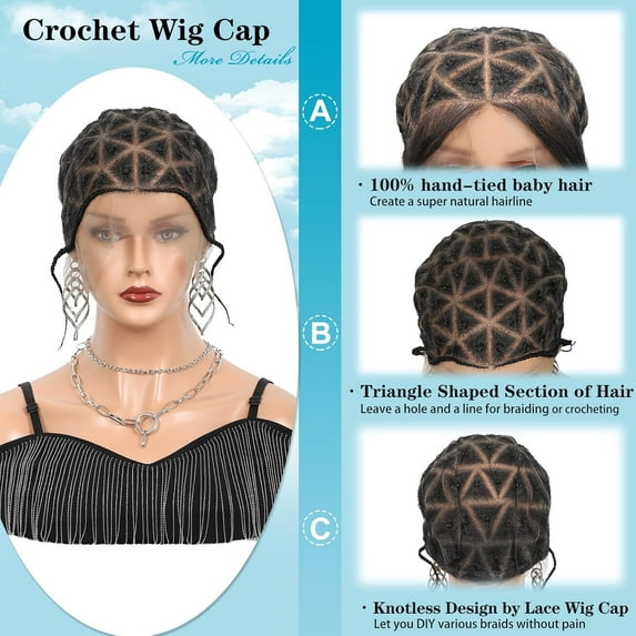 FGERFE-Double Full Lace Crochet Wig Cap for Crochet Hair Braided Wig ...