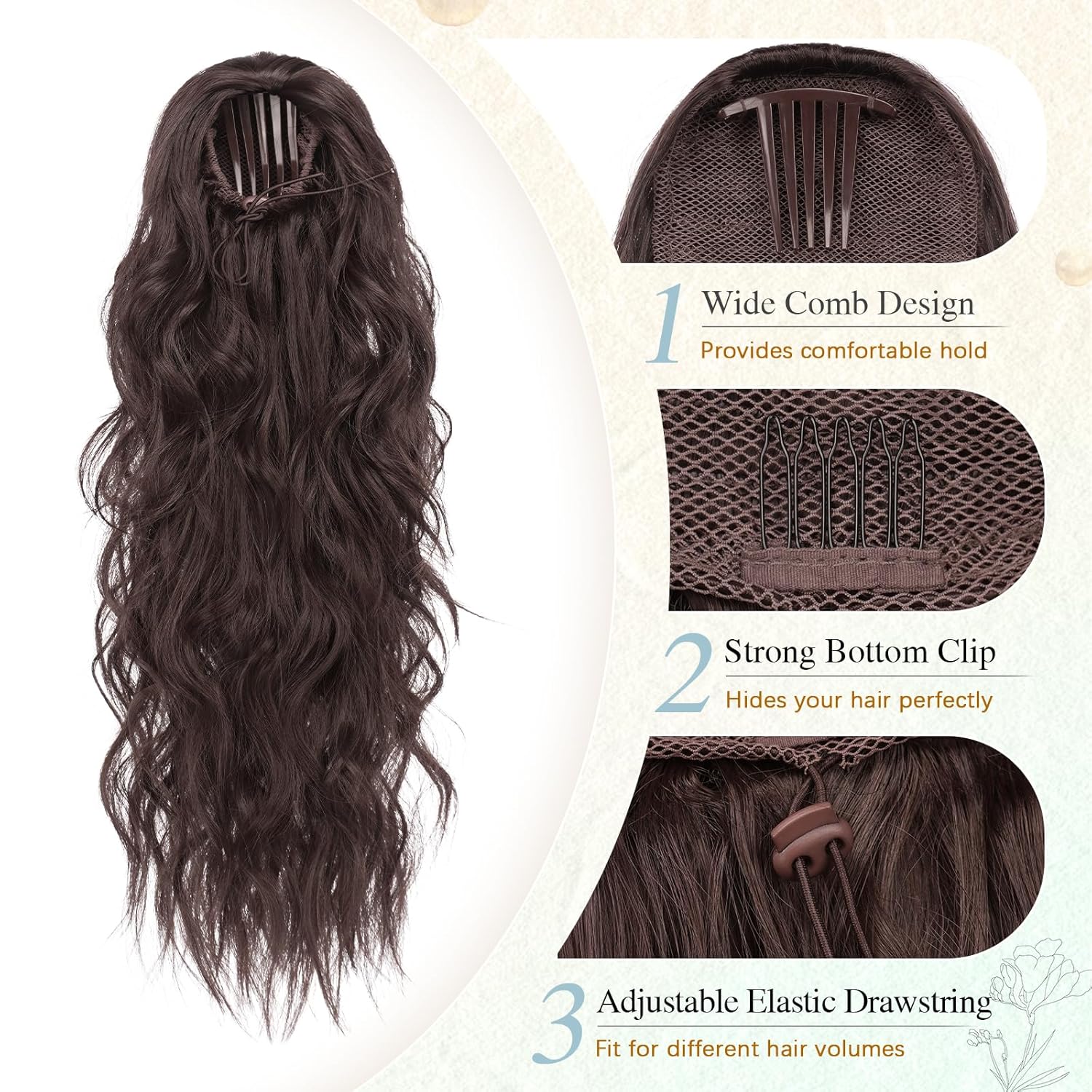 FGERFE-Drawstring Ponytail Extension 24 Inch Wavy Curly Clip on ...