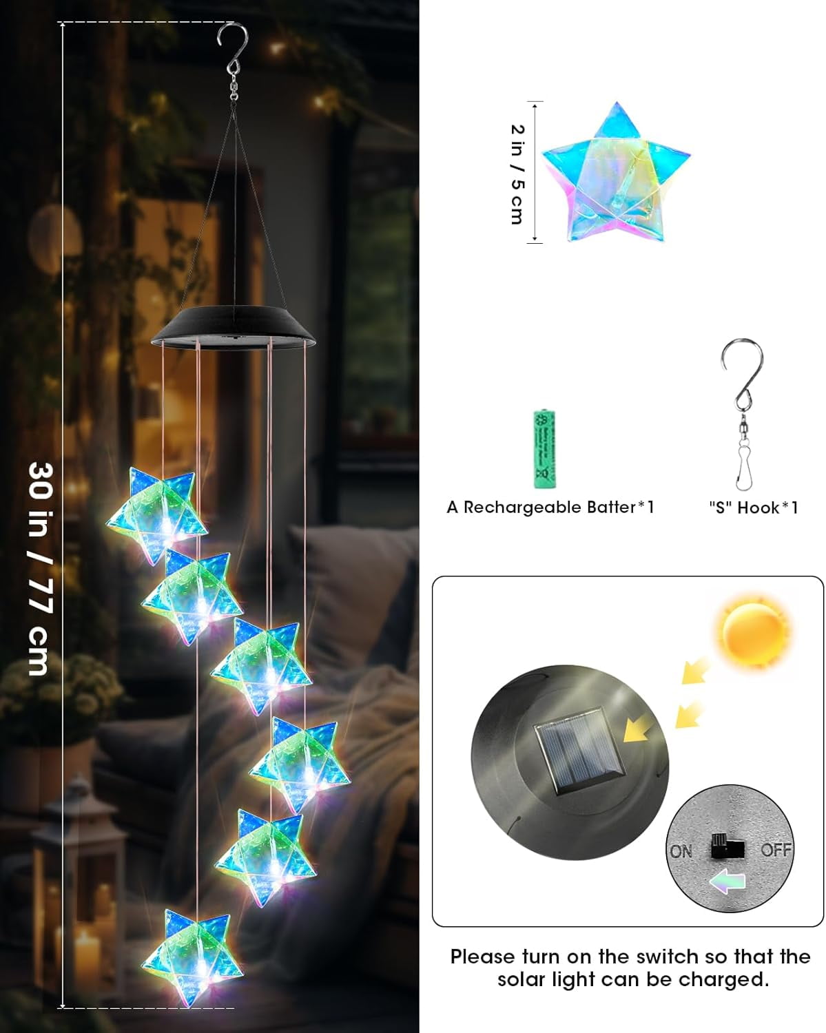 FGERFE-Iridescent Party Solar Wind Chimes for Outside, Wind Mobile ...