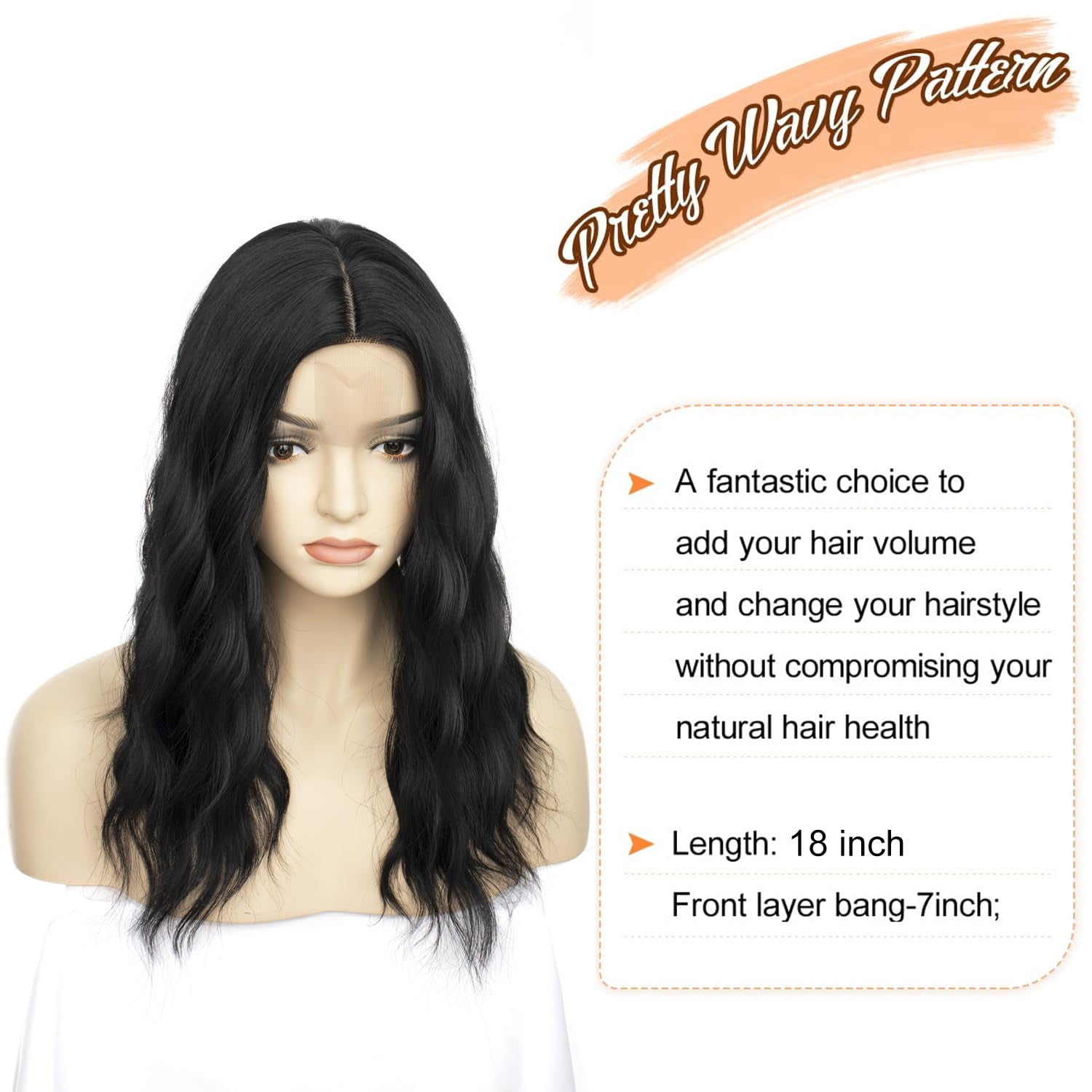 FGERFE-Long Black Wavy Hair Topper with 7"X7" Large Base For Women ...