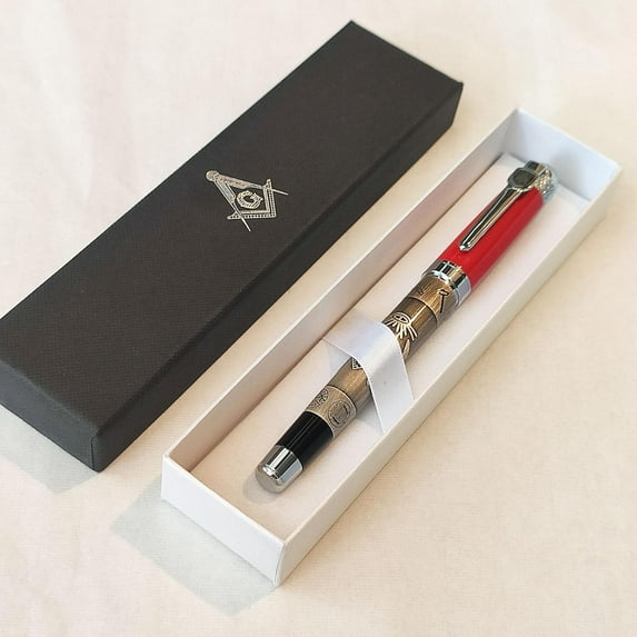 FGERFE-Masonic Symbols Engraved Heavy Weight Silver Metal Fountain Pen ...