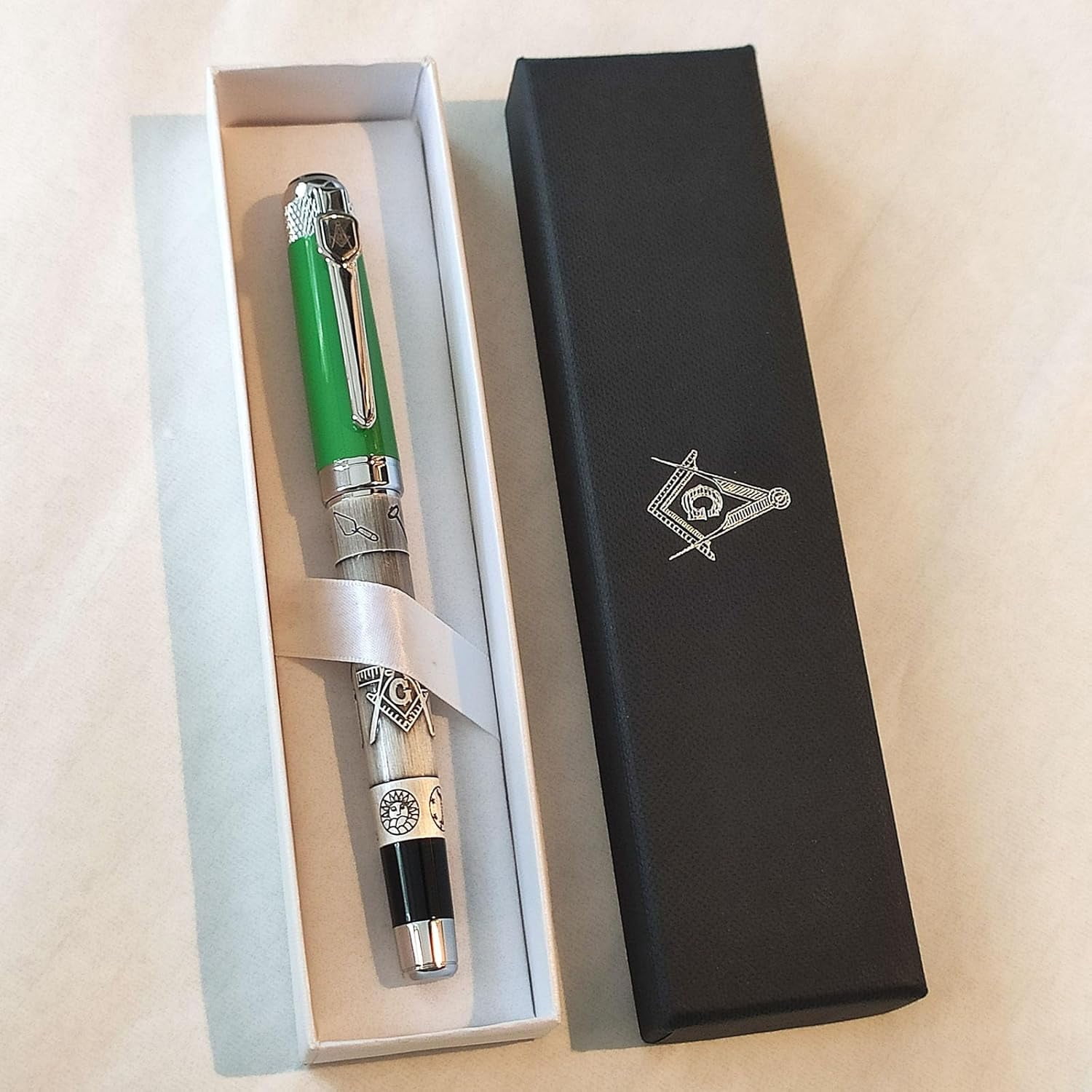 FGERFE-Masonic Symbols Engraved Heavy Weight Silver Metal Fountain Pen ...
