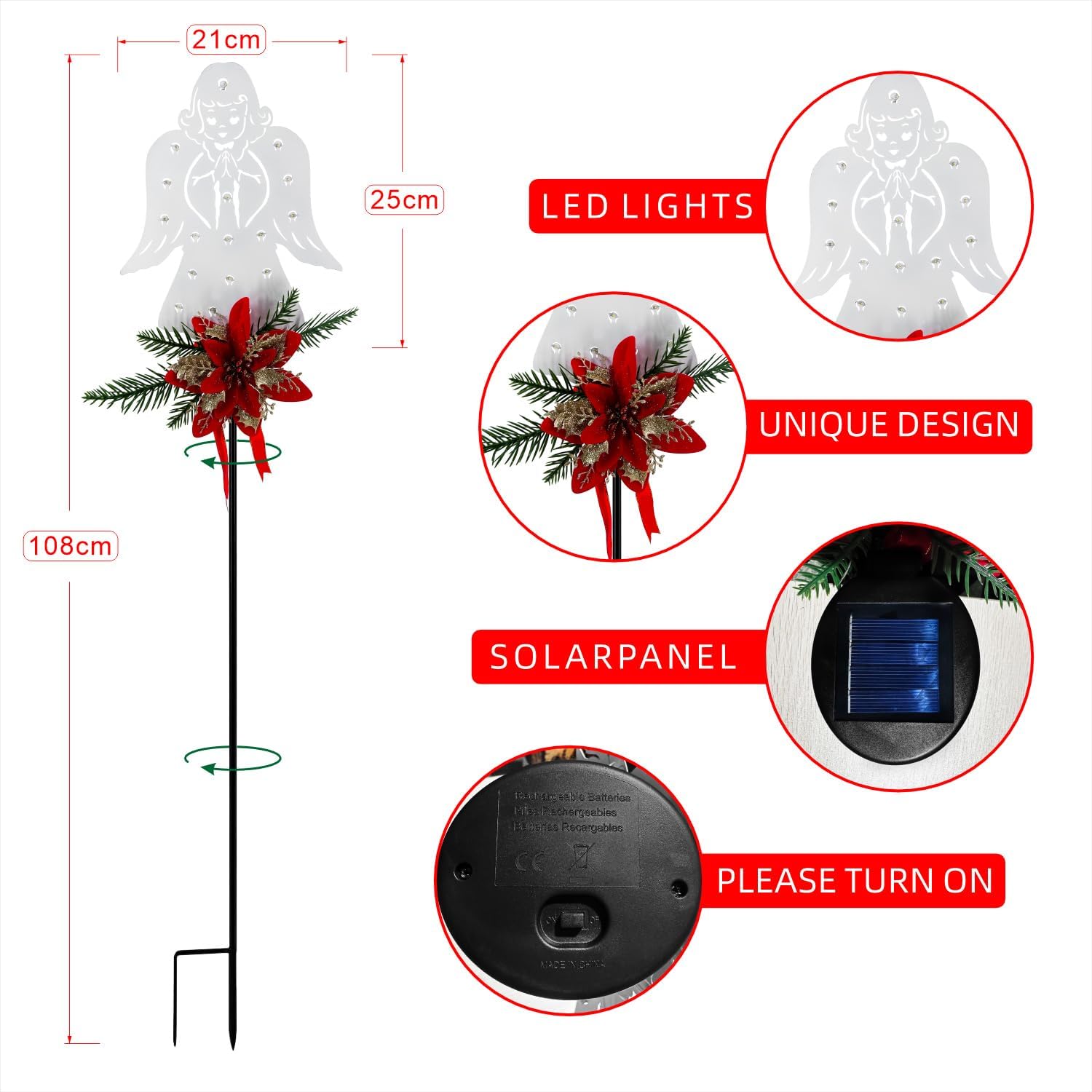 FGERFE-Outdoor Solar Angel Lights Stake Metal Angel Garden Stakes with ...