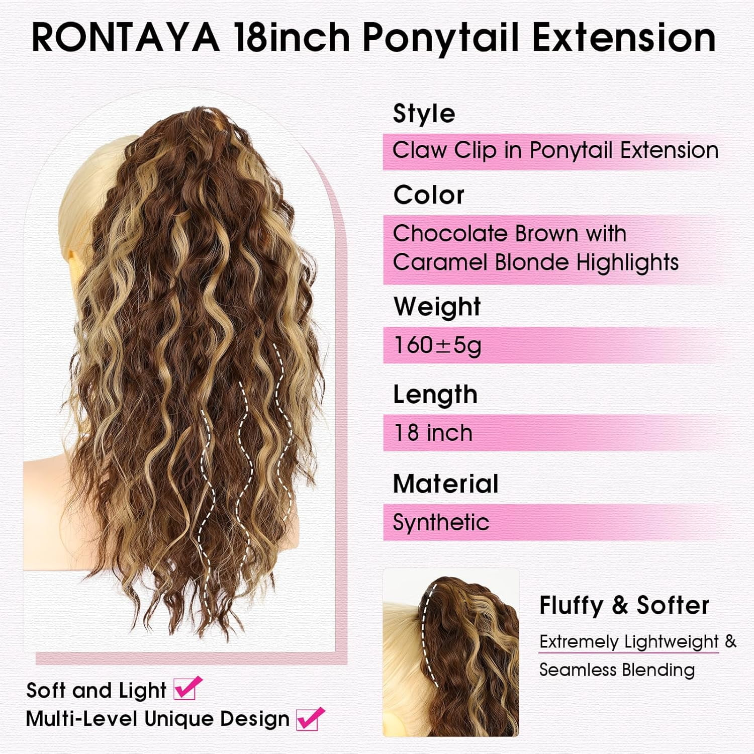 FGERFE-Ponytail Extension, 18 Inch Highlights Claw Clip Ponytail ...