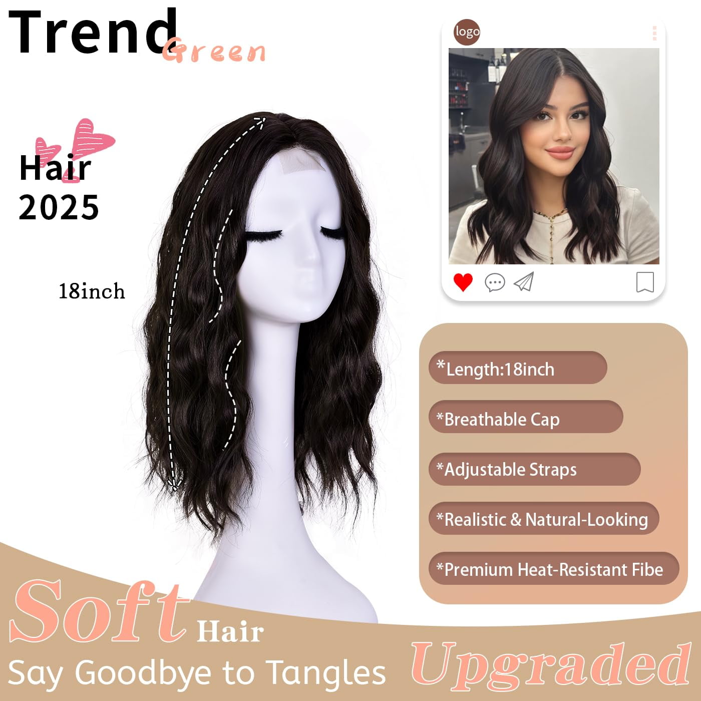 FGERFE-Short Wavy Wigs for Women 18Inch Bob Wave Wig Middle Part ...