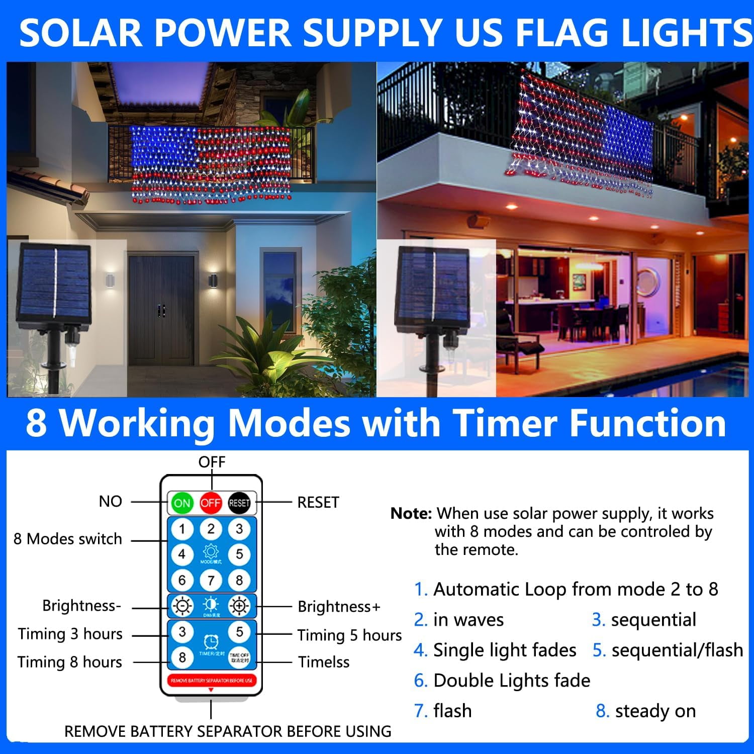 FGERFE-Solar American Flag String Lights - Waterproof 420 Led Solar ...